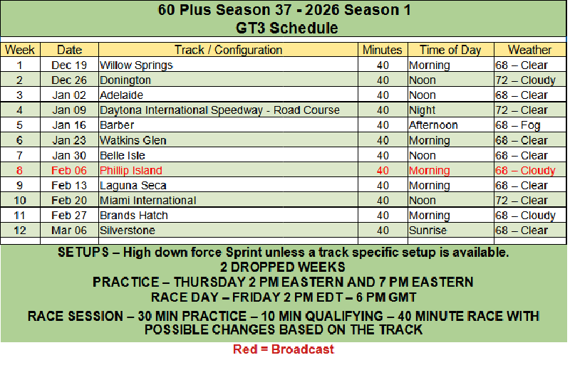 Schedules · 60+ Racing Adventures